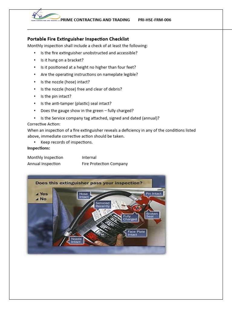 Fire Extinguisher Monthly Inspection Checklist | PDF | Business