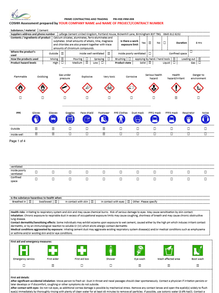 Cement COSHH Assessment Overview | PDF