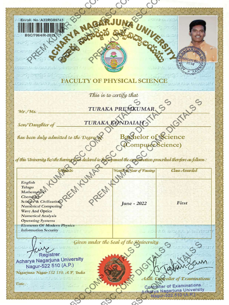 Prem Kumar BSC Comp - Watermark | PDF