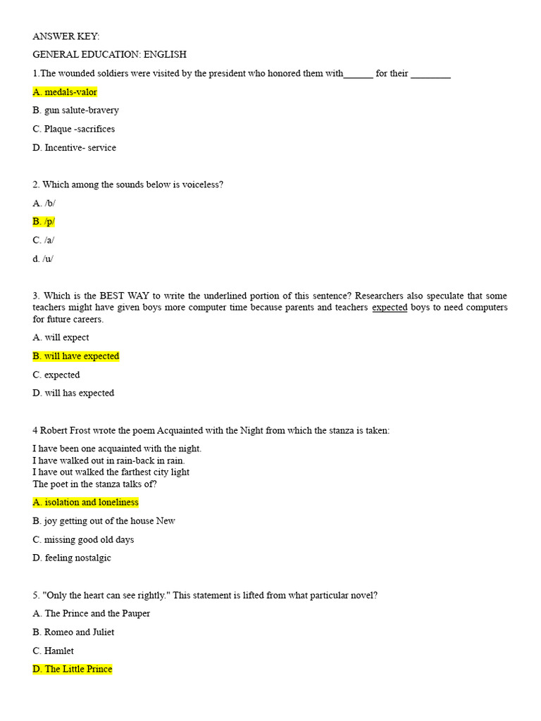 Pretest Answer Key Pdf Communication Nonverbal Communication