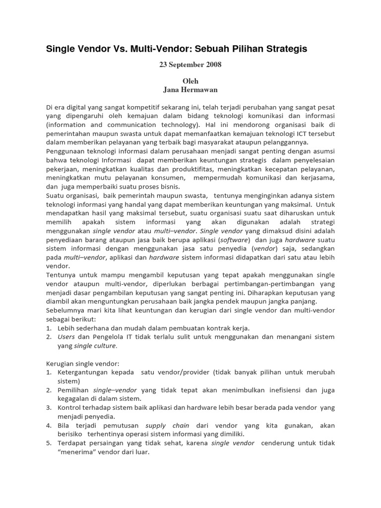 Single Vendor Vs Multi Vendor | PDF