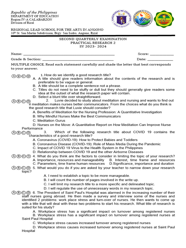 2nd Periodic Test In Pr2 Final Pdf Hypothesis Theory