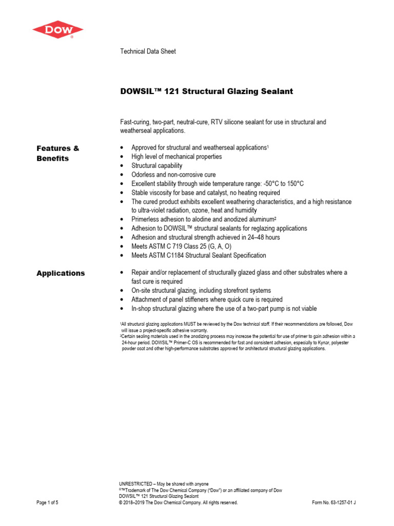 DOWSIL 121 Structural Glazing Sealant Product Data 1799934 | Download ...