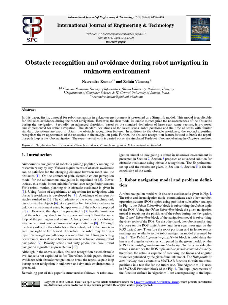 Obstacle Recognition and Avoidance During Robot Navigation in Unknown Environment | PDF | Robot ...