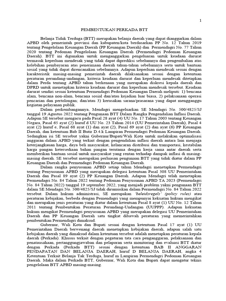 Pembentukan Perkada BTT | PDF