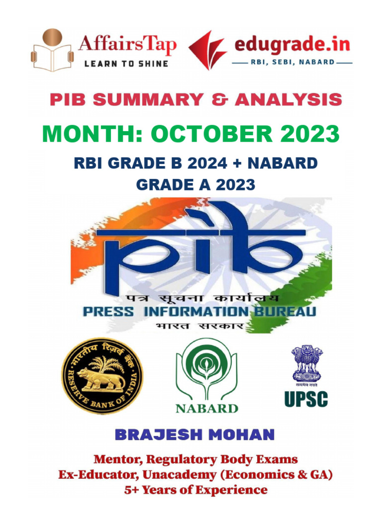 PIB Summary and Analysis - October 2023 - Sample | PDF | Monetary ...