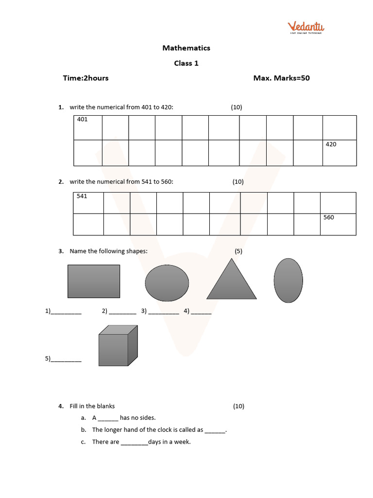 CBSE Sample Papers For Class 1 Maths With Solutions - Mock Paper 1 ...