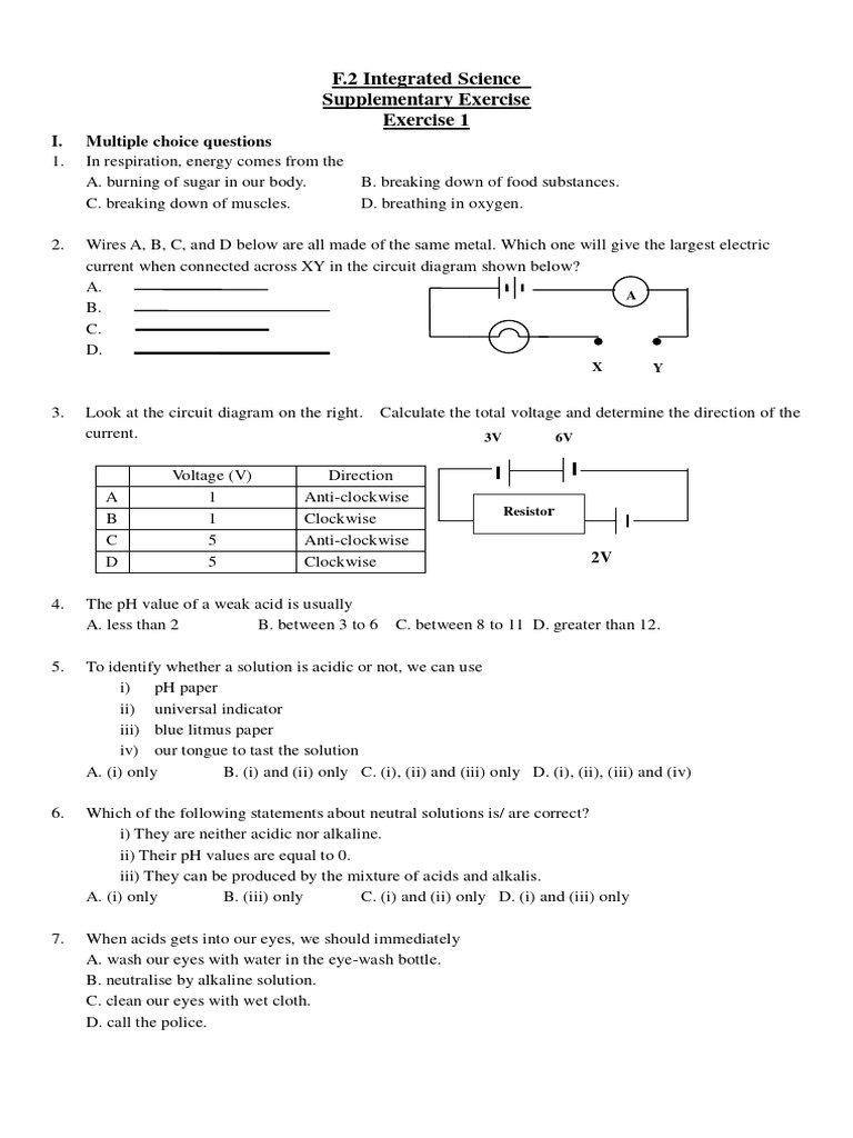 F.2 Integrated Science Supplementary Exercises | PDF | Acid | Oxygen