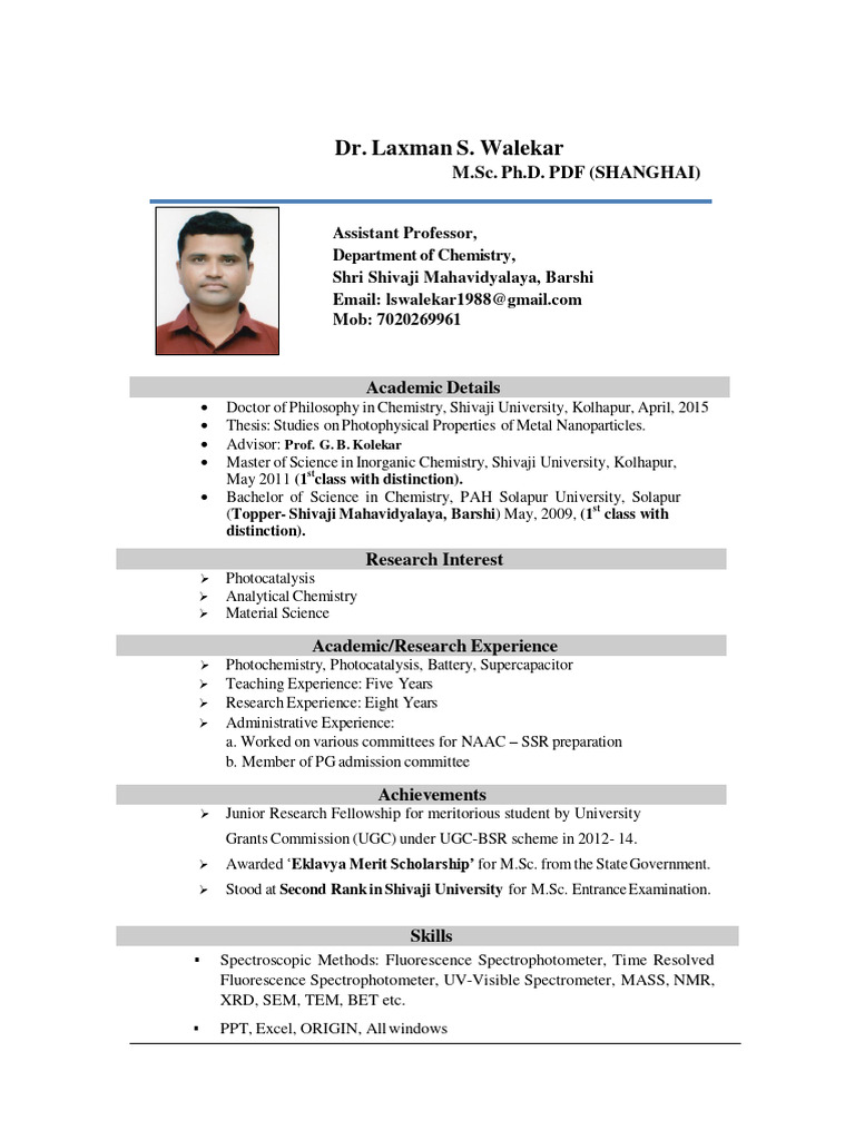 DR Laxman Updated CV 23112023 PDF | PDF | Nanoparticle | Chemistry