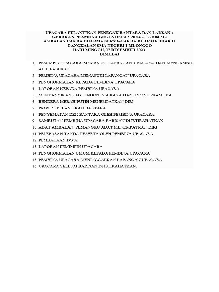 Teks Pelantikan Bantara Dan Laksana 2023 | PDF