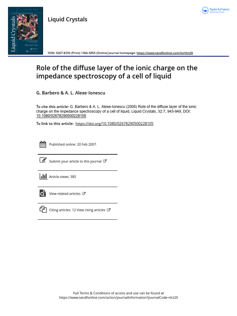 Role Of The Diffuse Layer Of The Ionic Charge On The Impedance