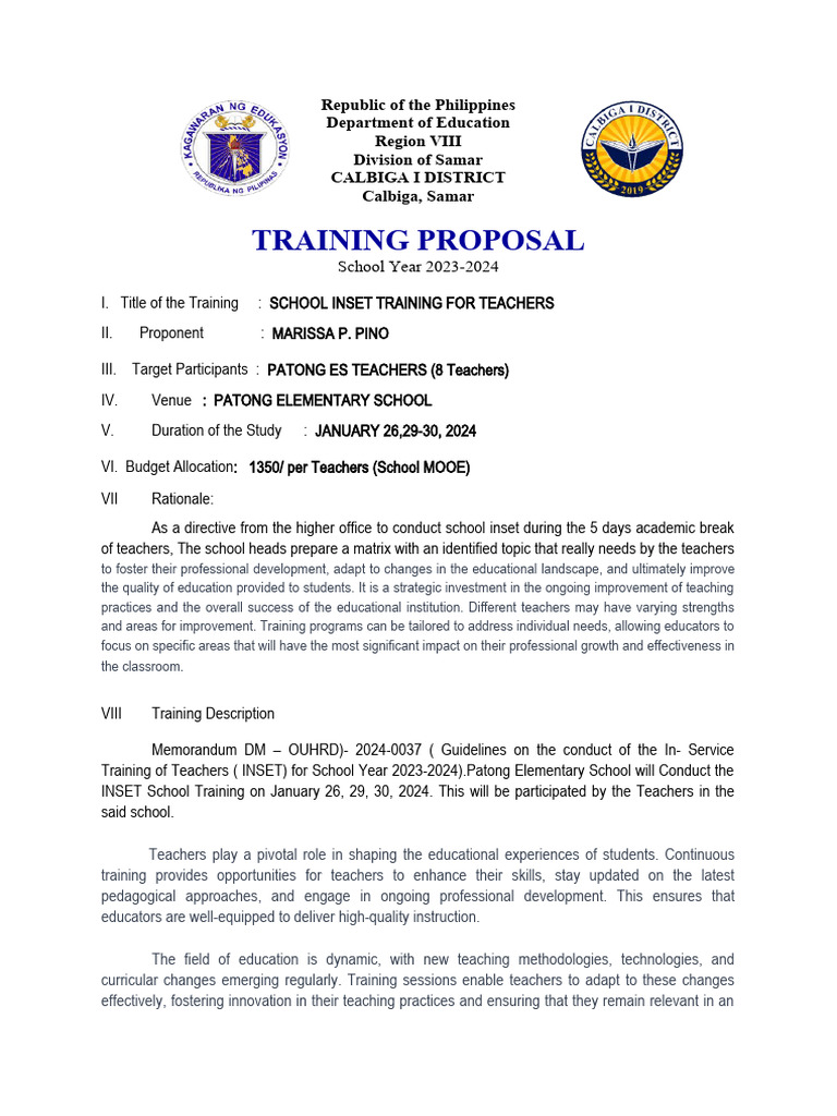Training Proposal | PDF | Teachers | Teaching