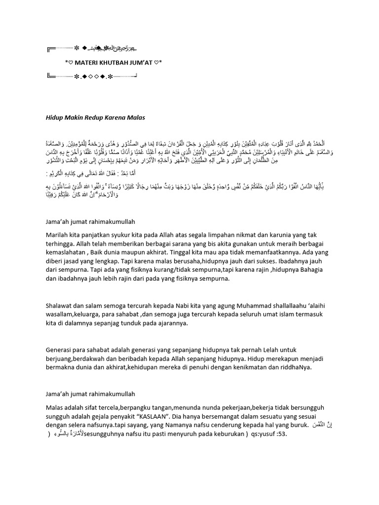 Khutbah Jum'at 7 Maret | PDF