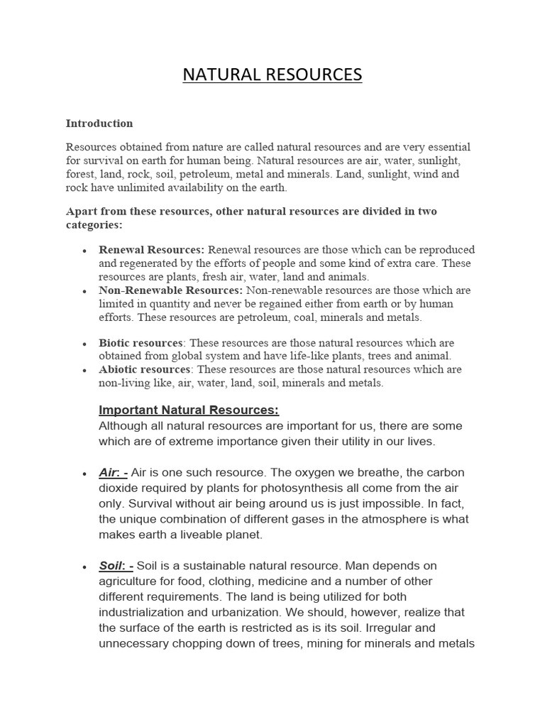 Natural Resources | PDF | Soil | Atmosphere Of Earth