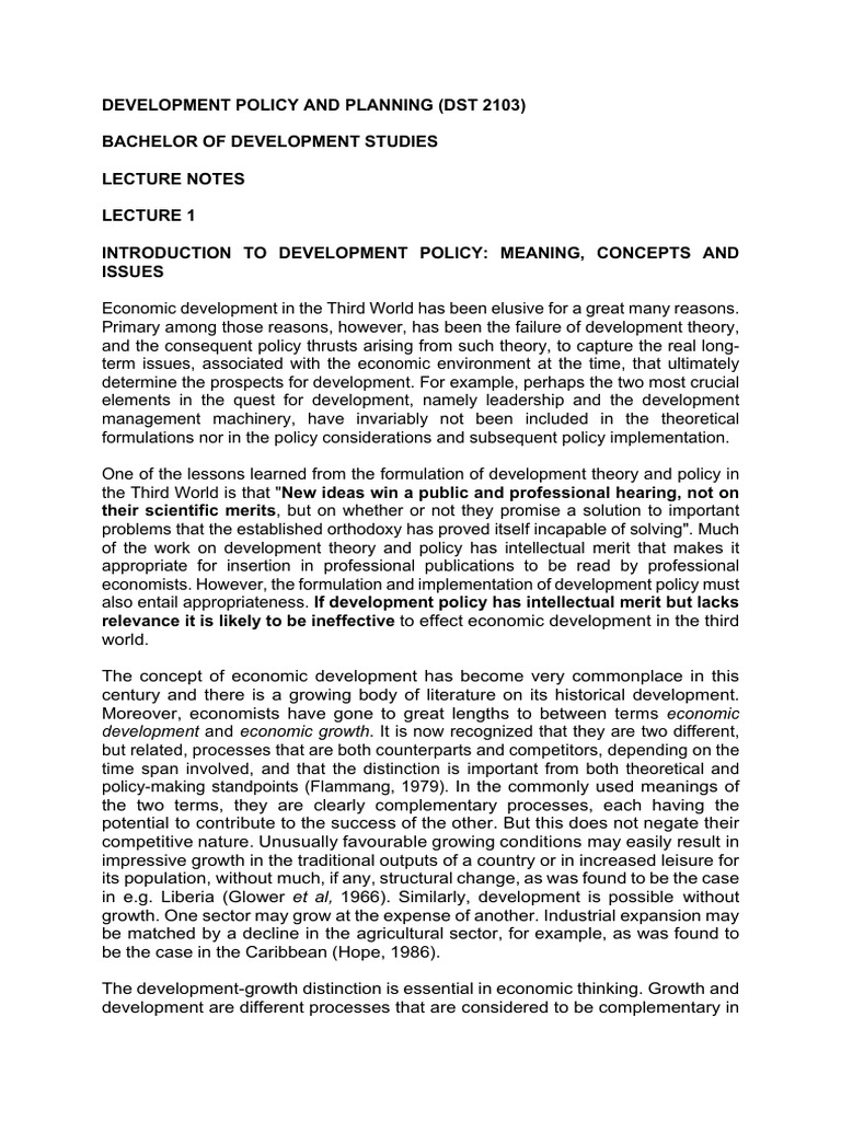 Lecture 1 - Devt Policy & Planning | PDF | Money | Policy