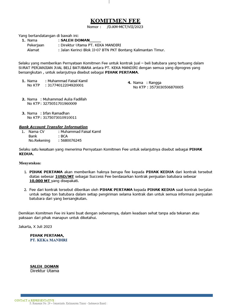 Surat Komitmen Fee (Draft) - v1 | PDF