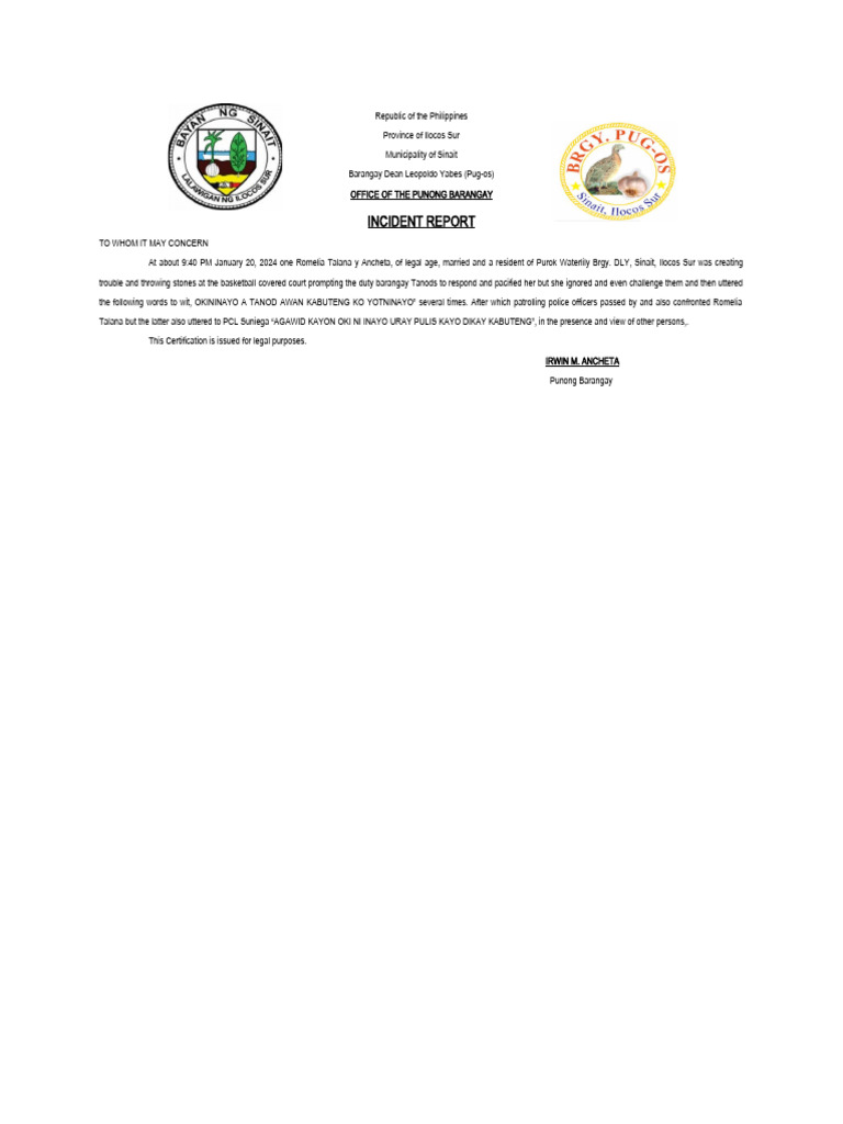 Brgy Blotter | PDF