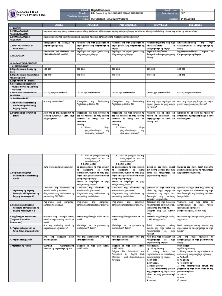 DLL - Epp 4 - Q1 - W9 | PDF