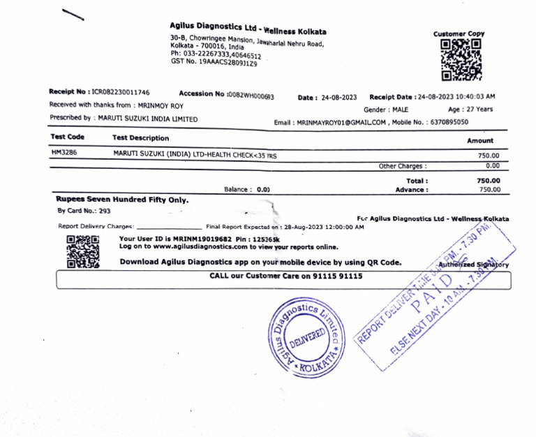 Medical Test Receipt | PDF