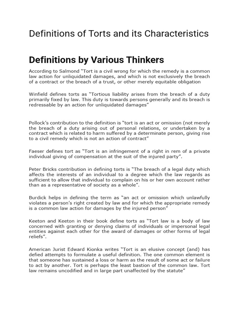 Law of Tort Unit1 Part 1 | PDF | Tort | Damages