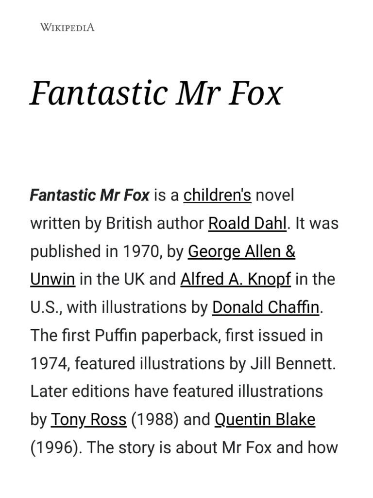 Fantastic MR Fox - Wikipedia | PDF