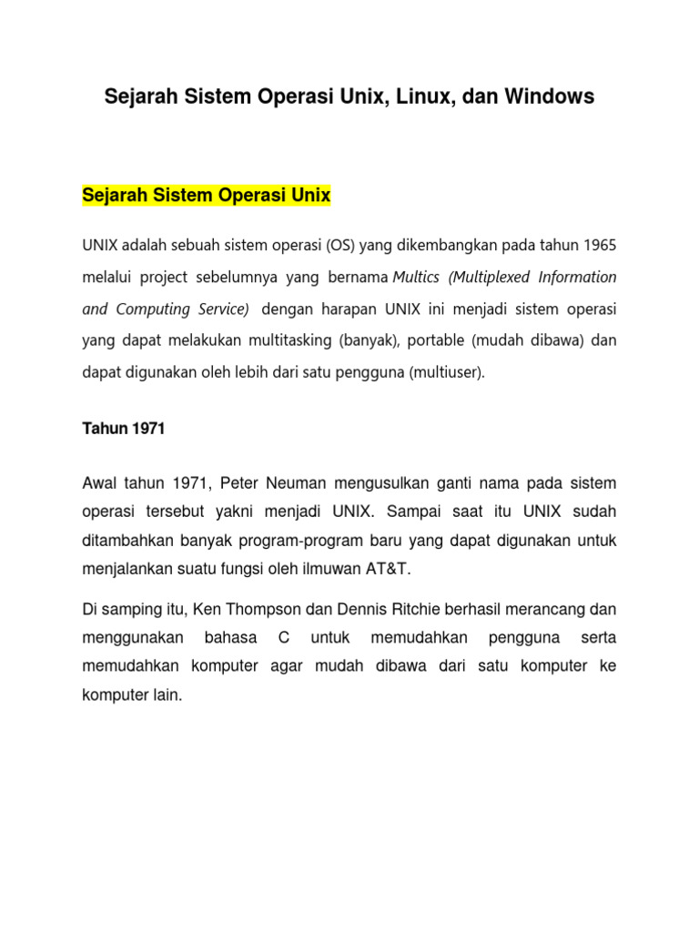 Sejarah Sistem Operasi Unix, Linux, Dan Windows (Pertemuan 7) | PDF ...
