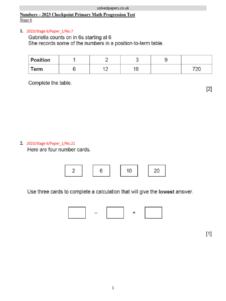 2023-Numbers-Checkpoint Primary Math Progression Stage-6 | PDF | Art