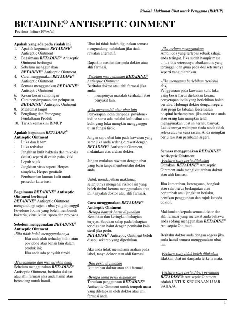 Betadine Antiseptic Oinment Povidone Iodine Mundipharma Pharmaceuticals Sdn. Bhd. 16may2018 BM ...