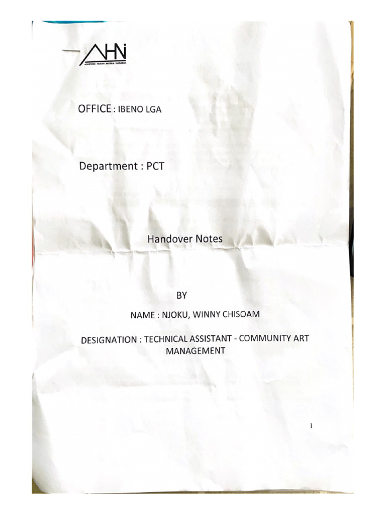 Handover Notes | PDF