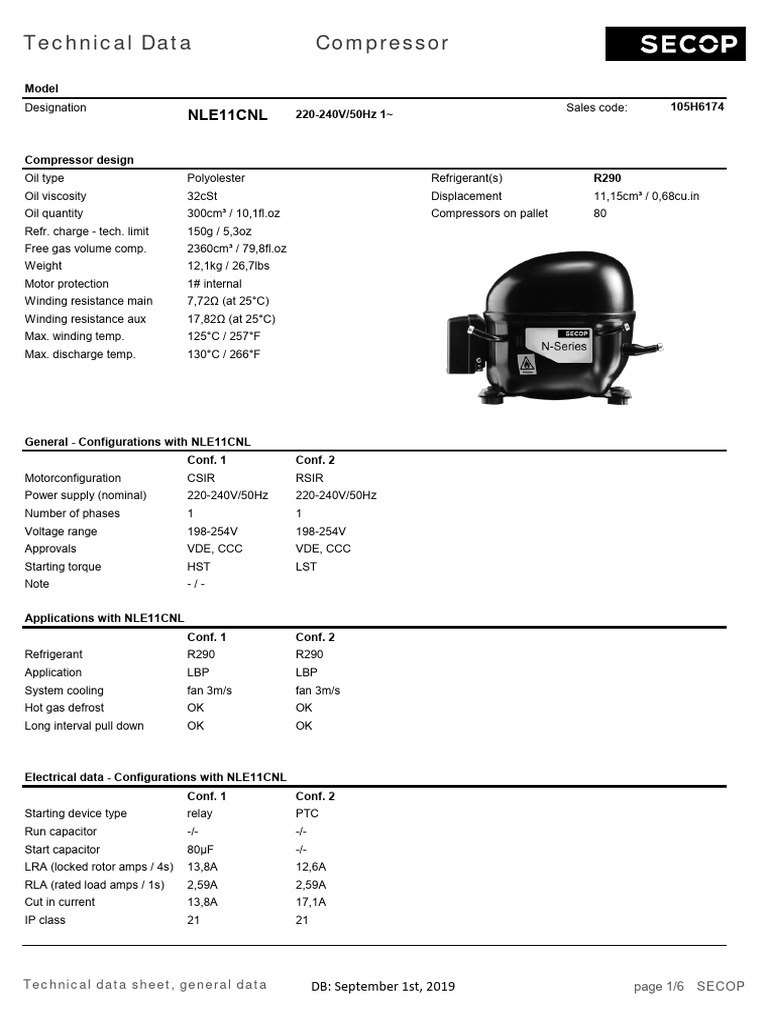 NLE11CNL Compressor Technical Data | PDF | Evaporation | Capacitor