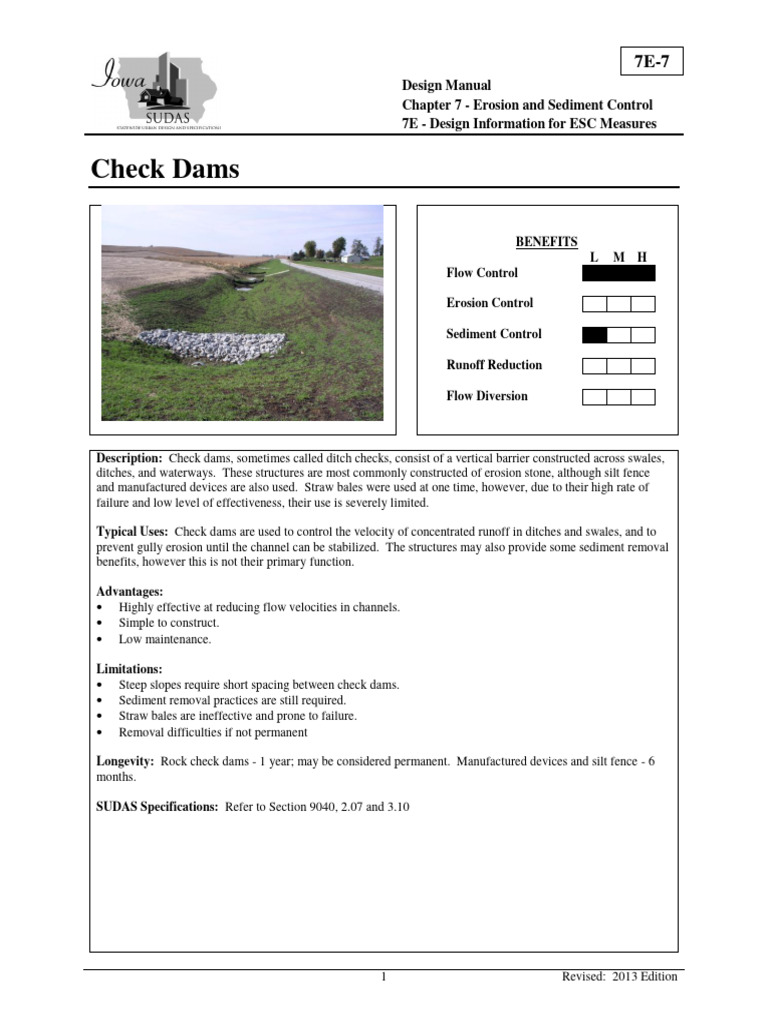 Check Dams: Design Manual Chapter 7 - Erosion and Sediment Control 7E ...