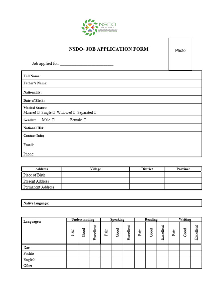 Nsdo-Job Application Form | PDF