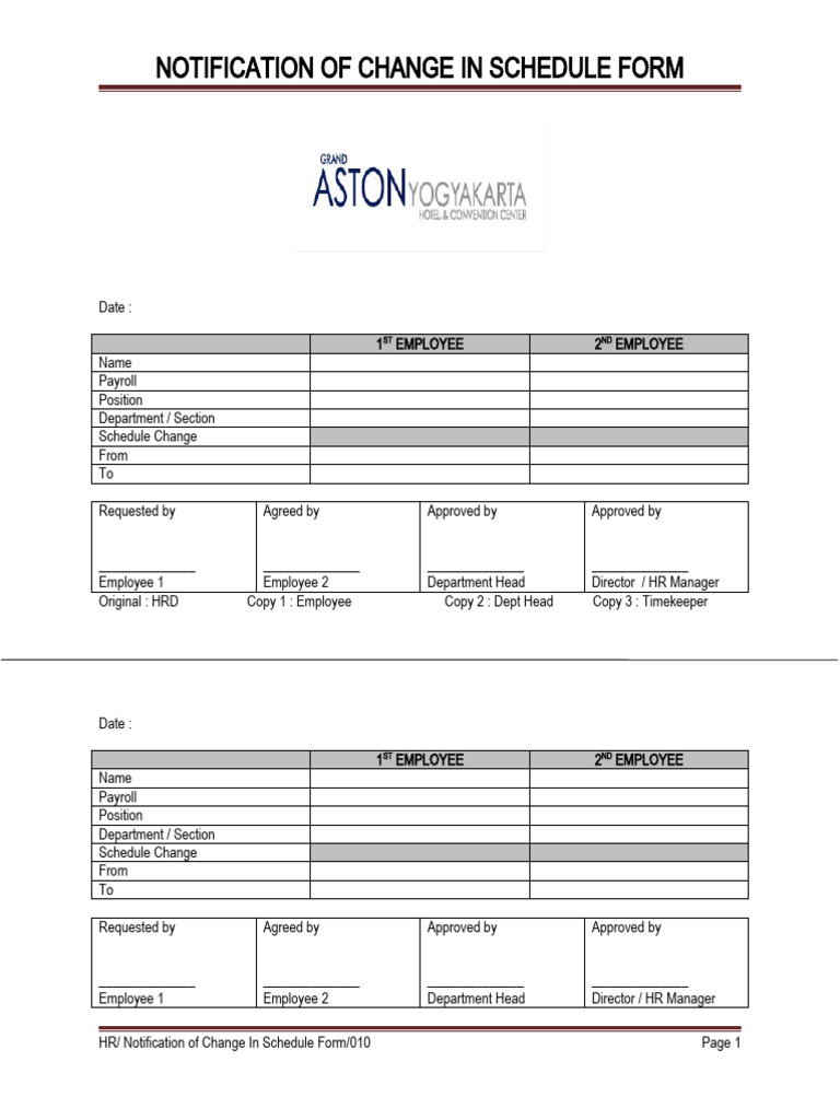 Employee Schedule Change Notification Form | PDF | Career & Growth ...