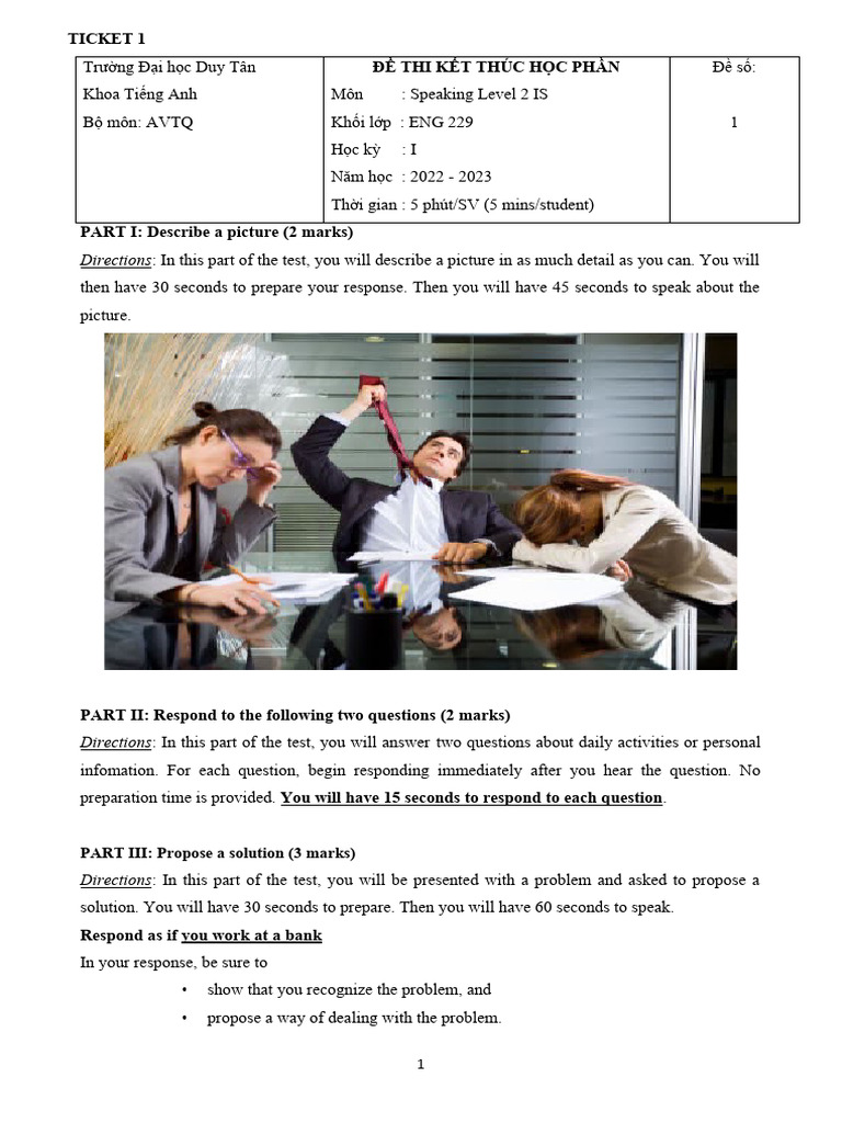 Speaking Level 2 Exam Template DTU | PDF