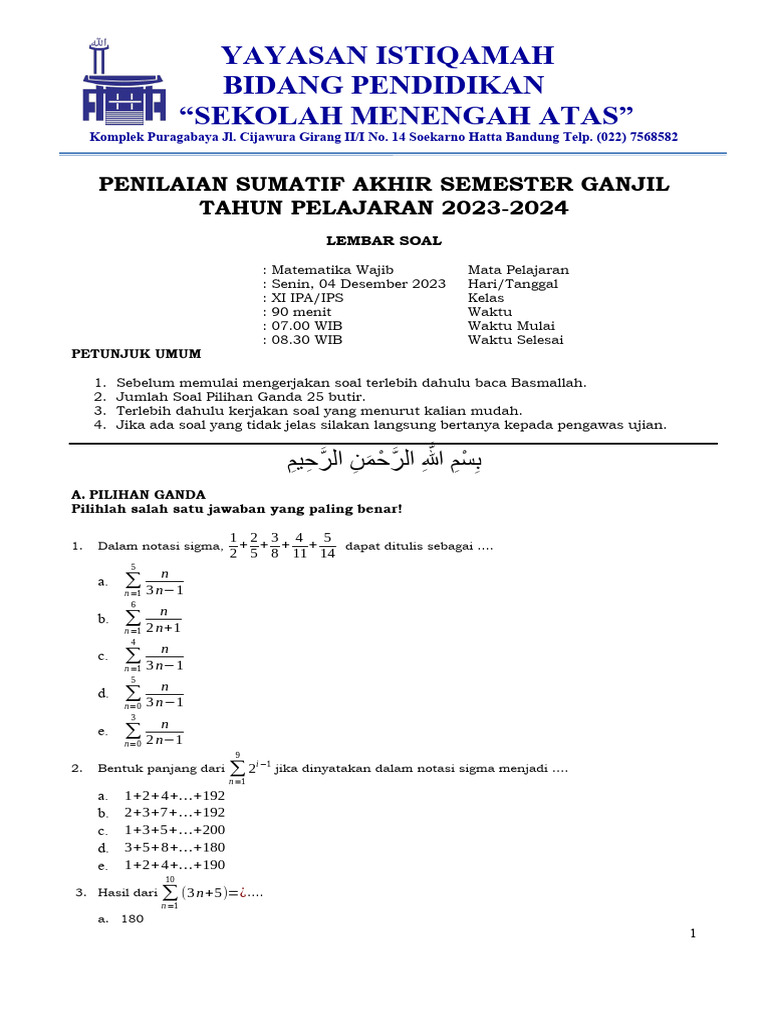 Naskah Soal - Matematika Umum - Xi - Tuti Hartati | PDF | Metode & Bahan Ajar