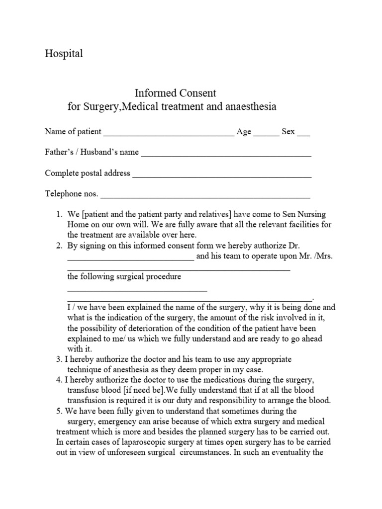 Consent Form Surgery | PDF | Surgery | Patient