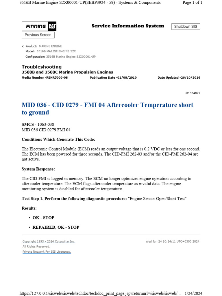 MID 036 - CID 0279 - FMI 04 Aftercooler Temperature Short To Ground | PDF | Computers