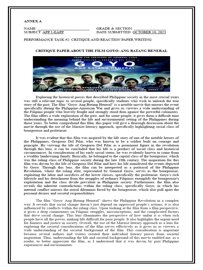 Goyo Ang Batang Heneral - Eapp PT#2 | PDF | Social Science