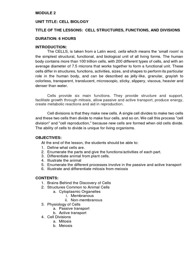 Module 2 Hum Rep Cells | PDF | Mitosis | Osmosis