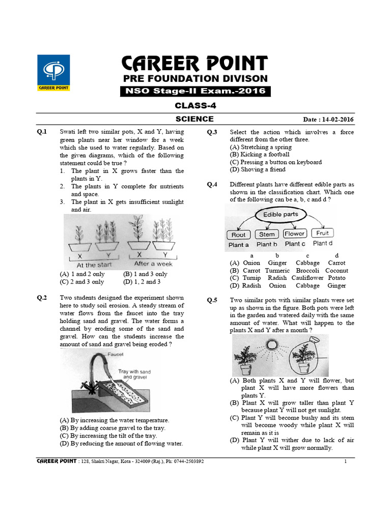 Class 4 Nso 2016 Level2 Pdf Plants Leaf