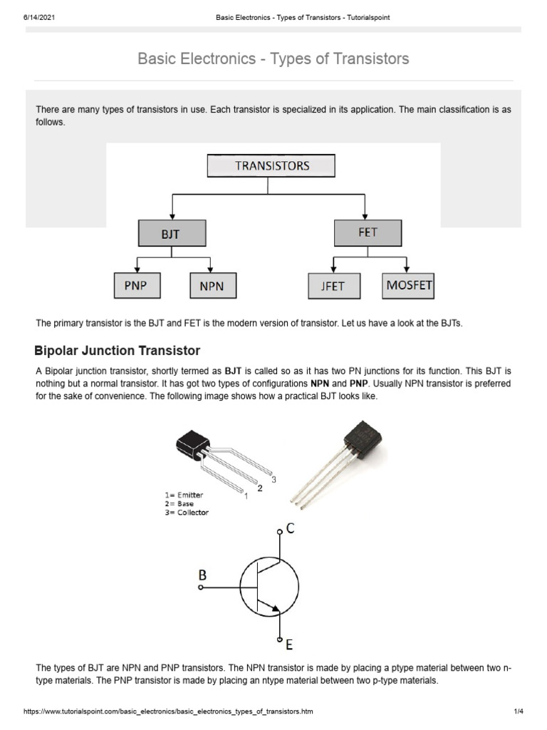 Basic Electronics - Types of Transistors - PHY212D | PDF | Field Effect ...