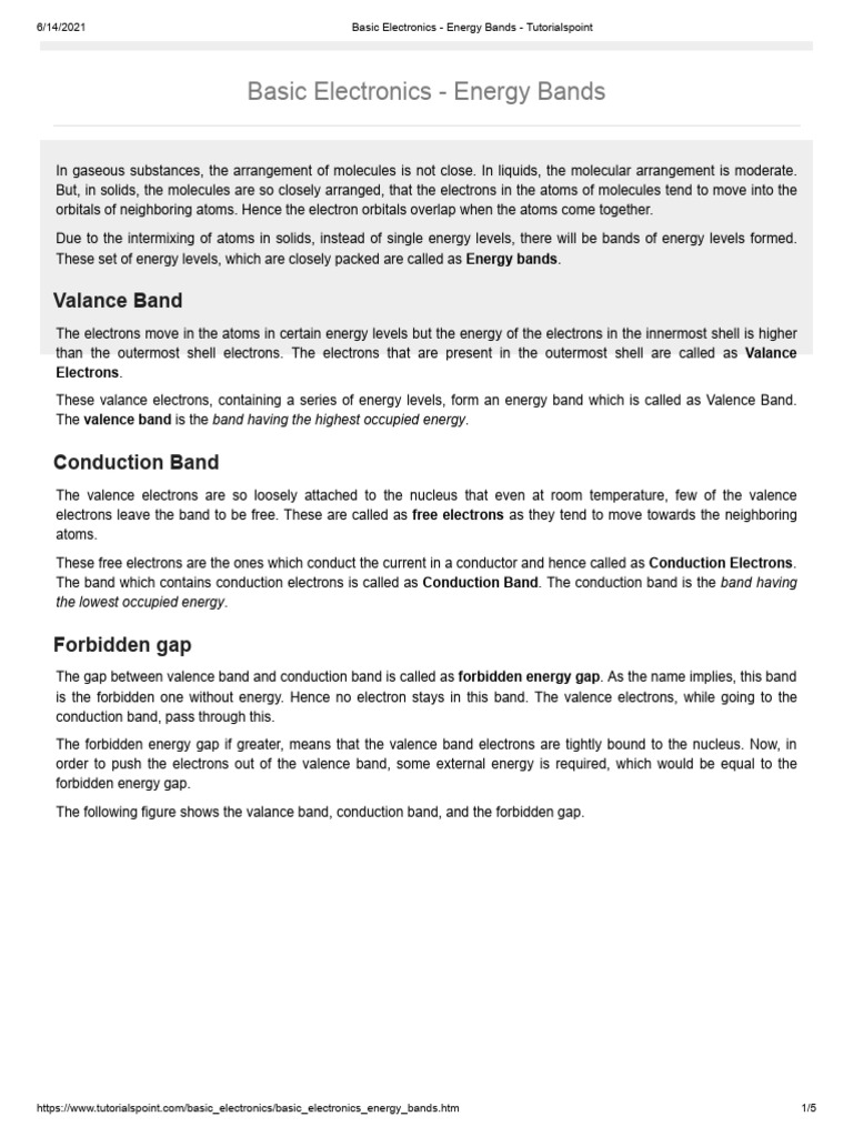Basic Electronics - Energy Bands - PHY212 | PDF | Band Gap | Electrical Resistivity And Conductivity