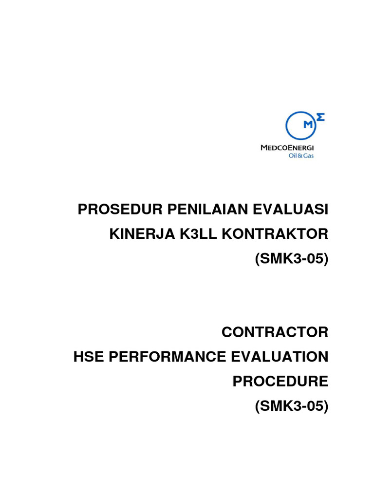 Contractor Hse Performance Evaluation Procedure Smk3 05 Pdf