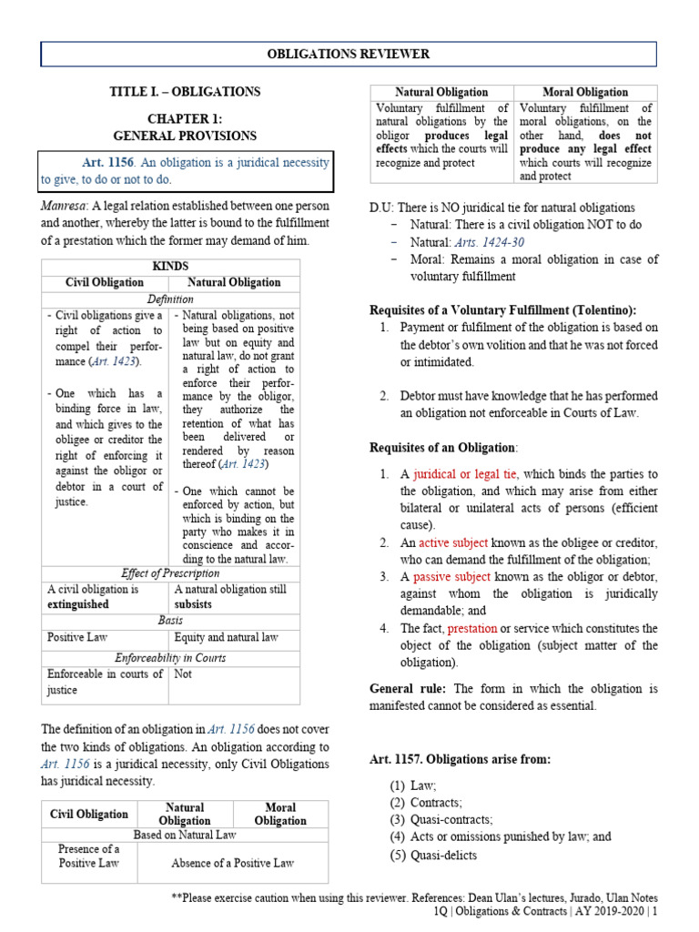 ObliCon 2020 Reviewer | PDF | Legal Liability | Negligence