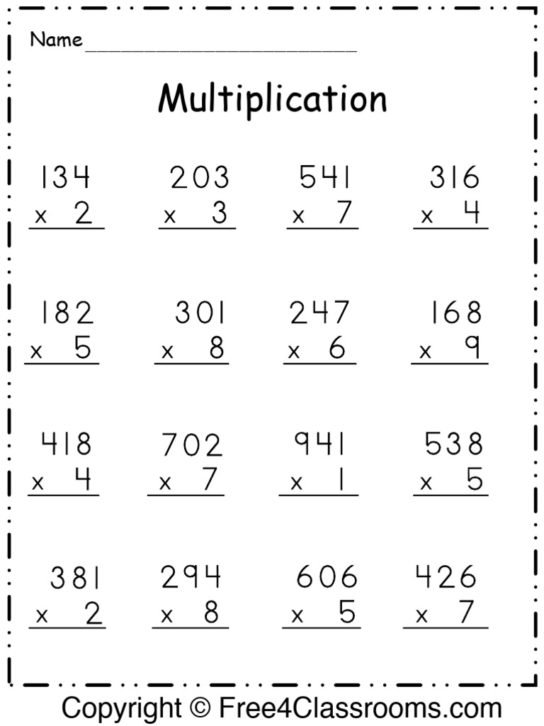 F4C Multiplication 3 Digit by 1 Digit A | PDF