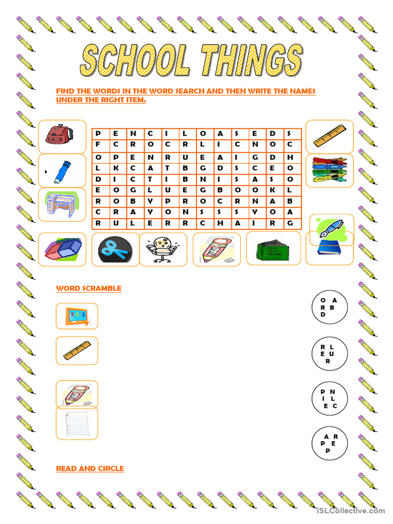 School Items Word Search Activity | PDF