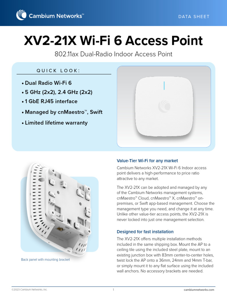 Cambium Networks Data Sheet WiFi-6 XV2-21X AP | PDF Cambium Networks Data Sheet WiFi-6 XV2-21X AP | PDF