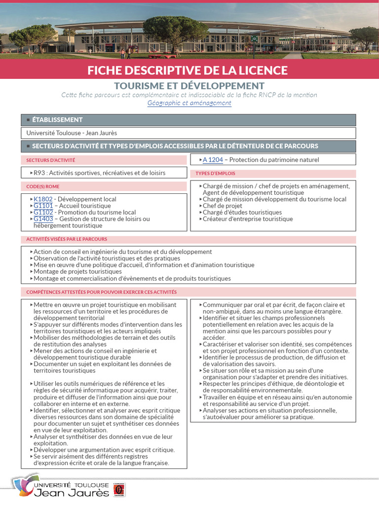 Fiche Descriptive Licence Tourisme Et Développement | PDF | Tourisme ...