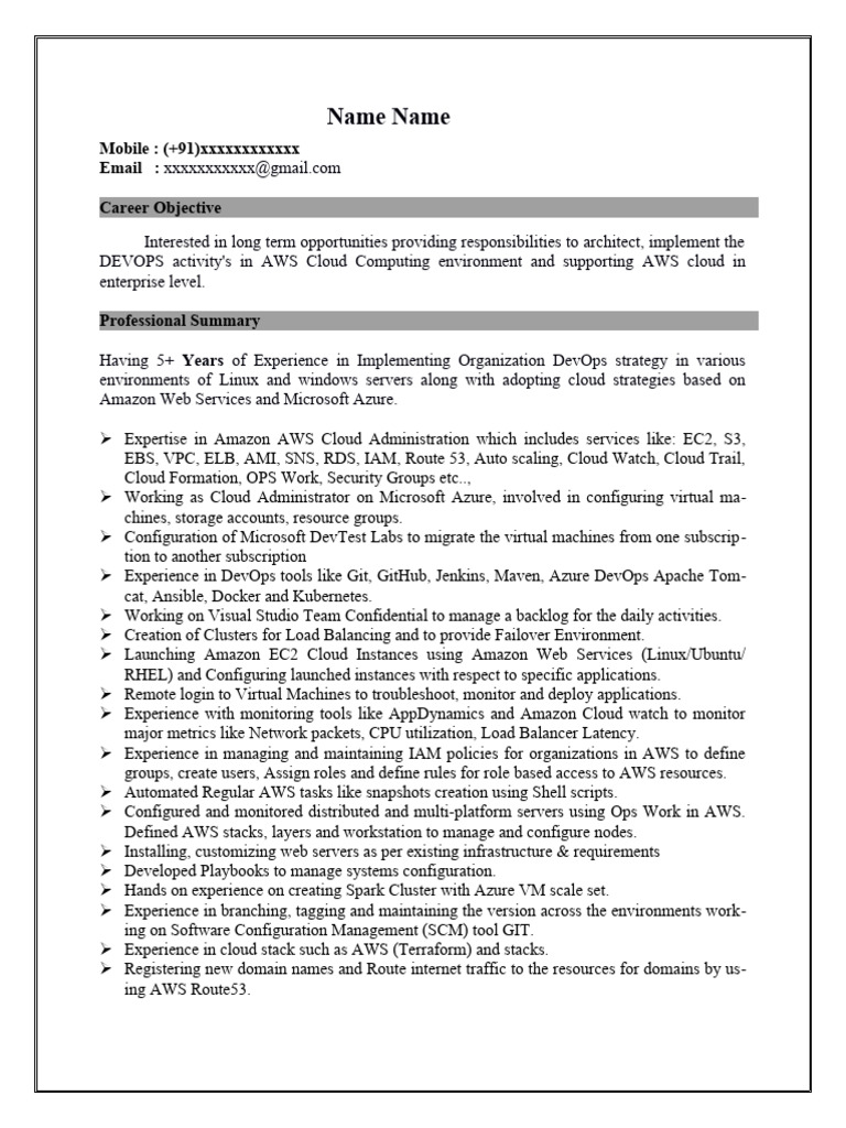 AWS DevOps Engineer Resume Summary | PDF | Computers