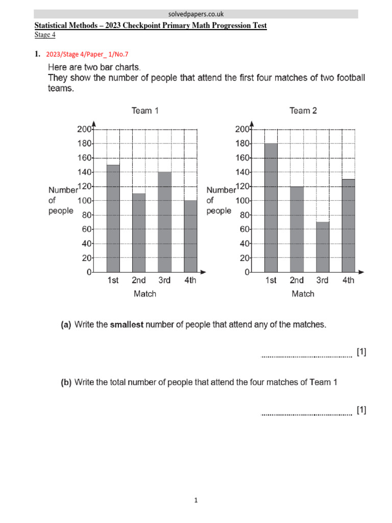2023 Statistical Methods Checkpoint Primary Math Progression Stage 4 | PDF